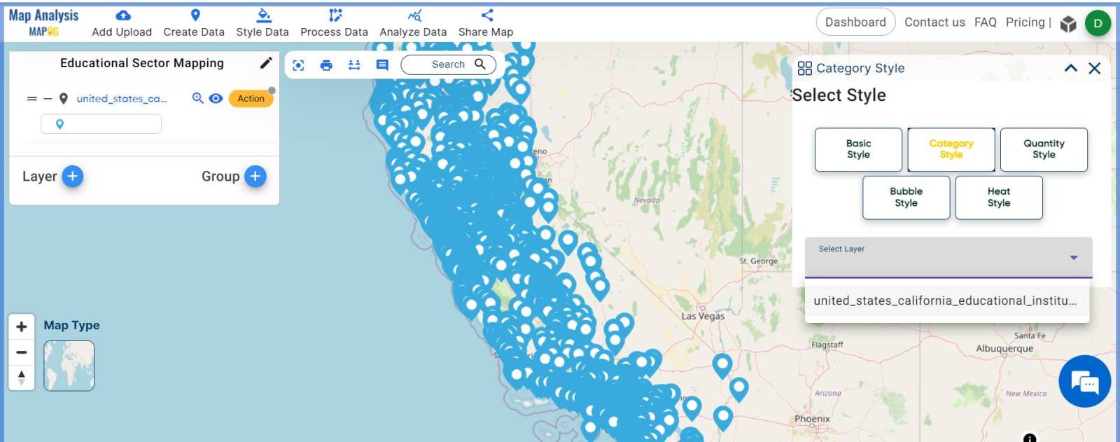 Create map online | Mapping Education Institute Places | Category Style ...