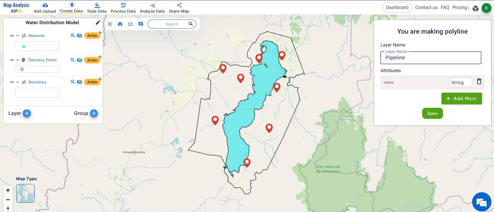 Create online Map - For Water Resource Allocation for Village - MAPOG