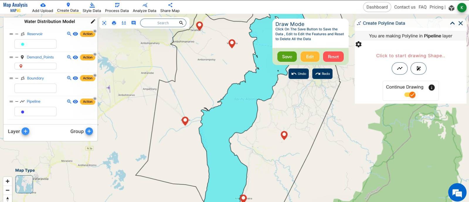 Create online Map - For Water Resource Allocation for Village - MAPOG