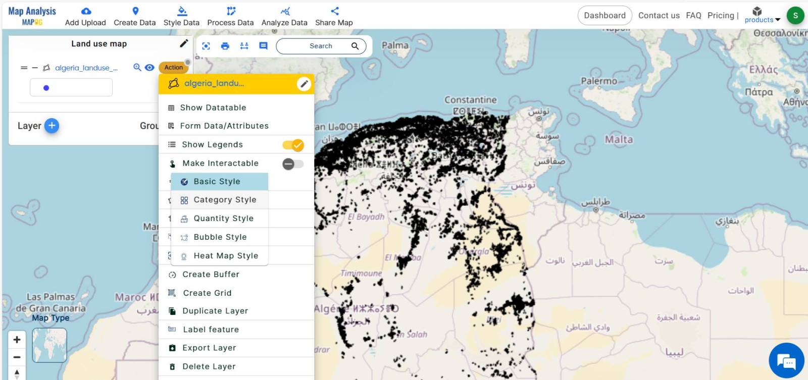 Comparison of land use patterns